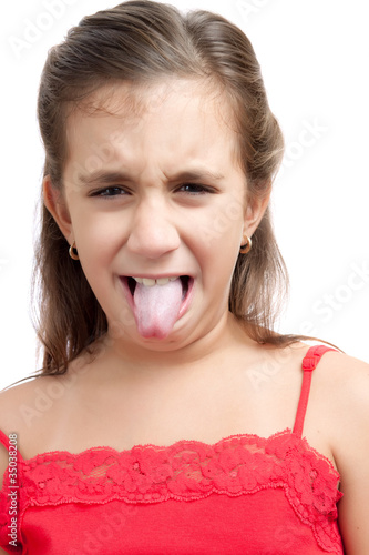 Small girl with a disgusted expression isolated on white - Buy this ...