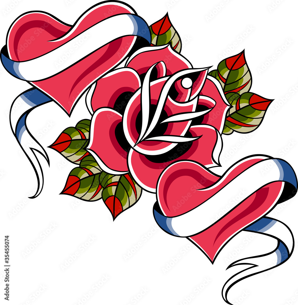 heart and rose ribbon banner Stock Vector | Adobe Stock