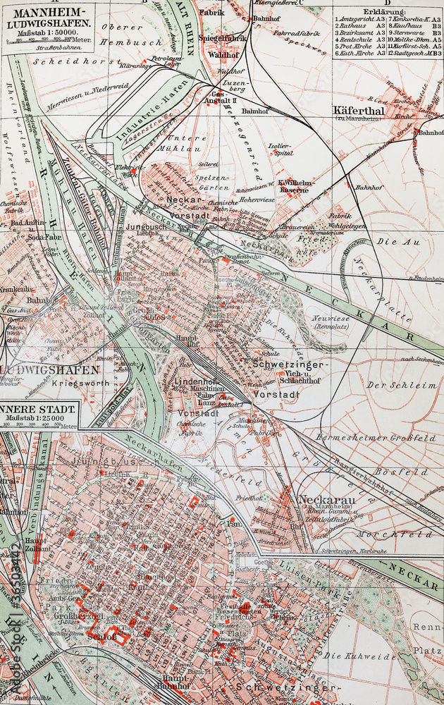 19th century old map of Mannheim Stock Photo | Adobe Stock