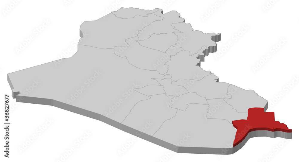 Map of Iraq, Basra highlighted Stock Vector | Adobe Stock