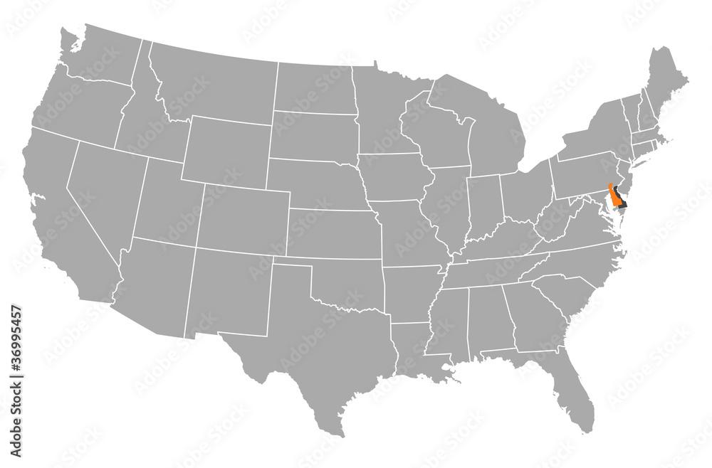 Map of the United States, Delaware highlighted Stock Vector | Adobe Stock