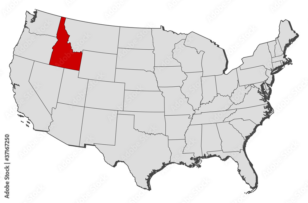Map of the United States, Idaho highlighted Stock Vector | Adobe Stock
