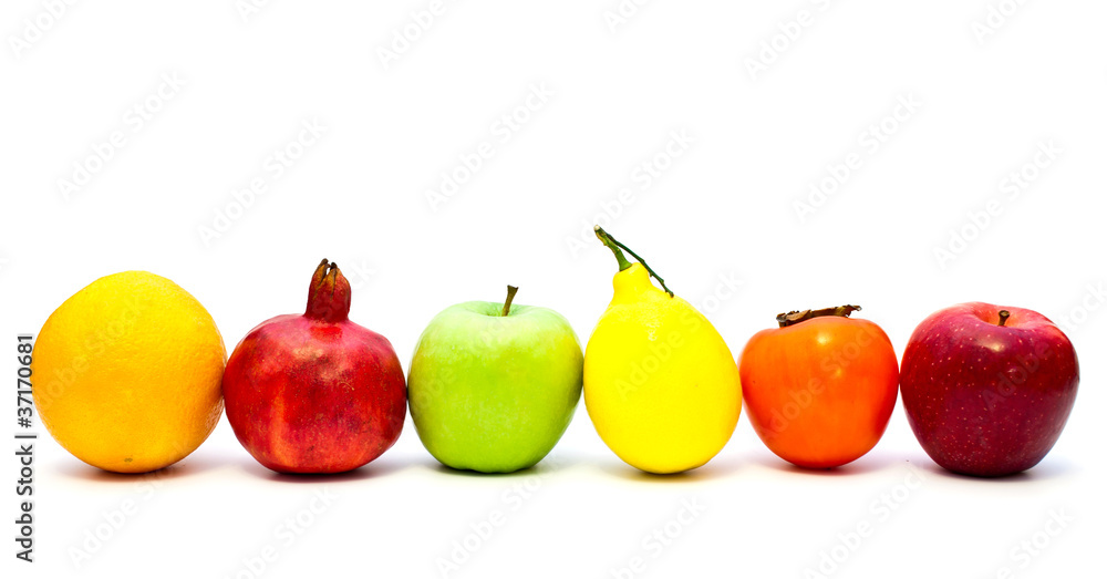 fruits in a row on a white background Stock Photo | Adobe Stock