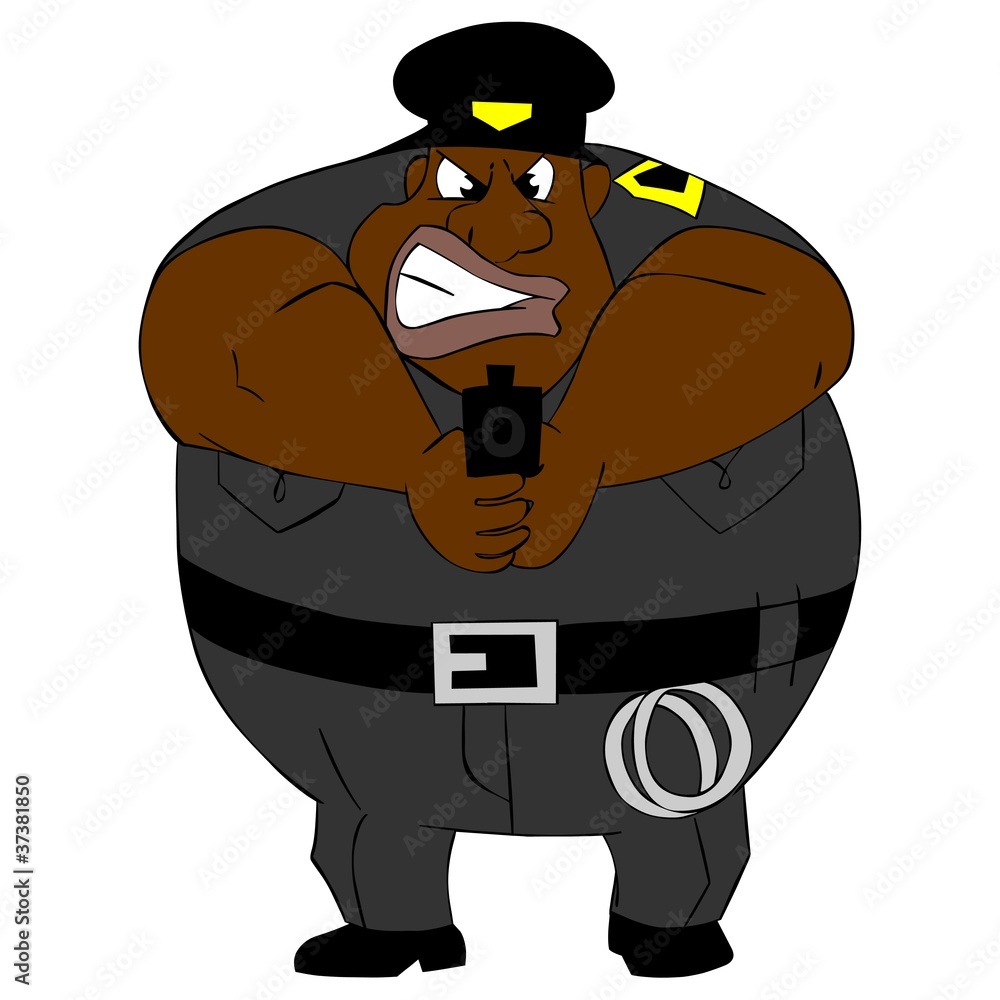 cartoon afro American police officer aiming gun Stock Vector | Adobe Stock