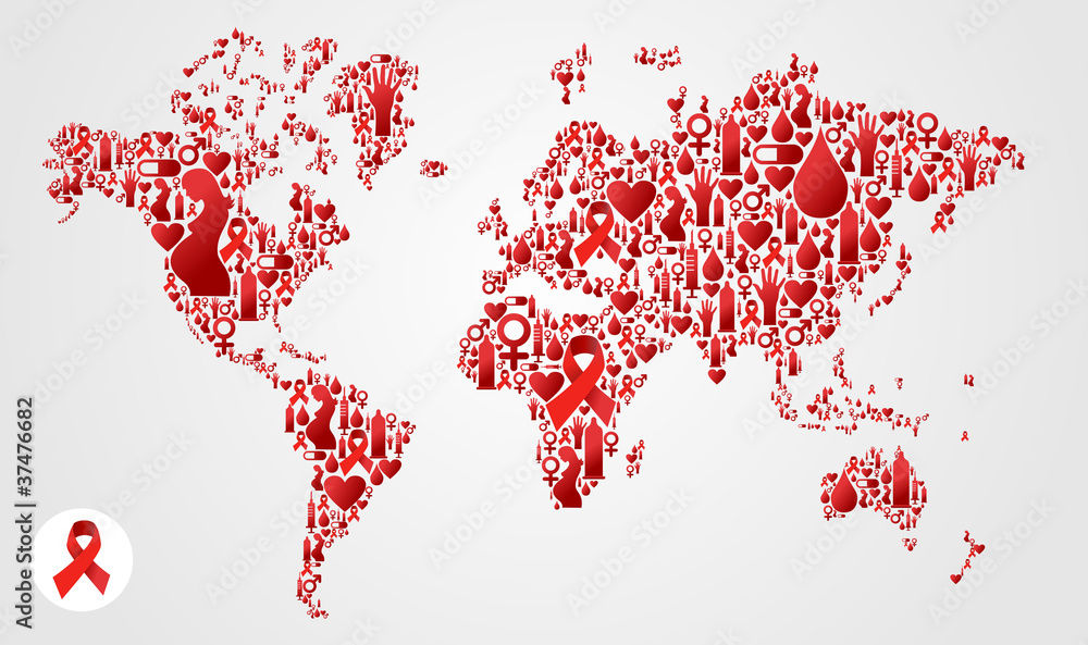 Globe World map with AIDS icons Stock Vector | Adobe Stock