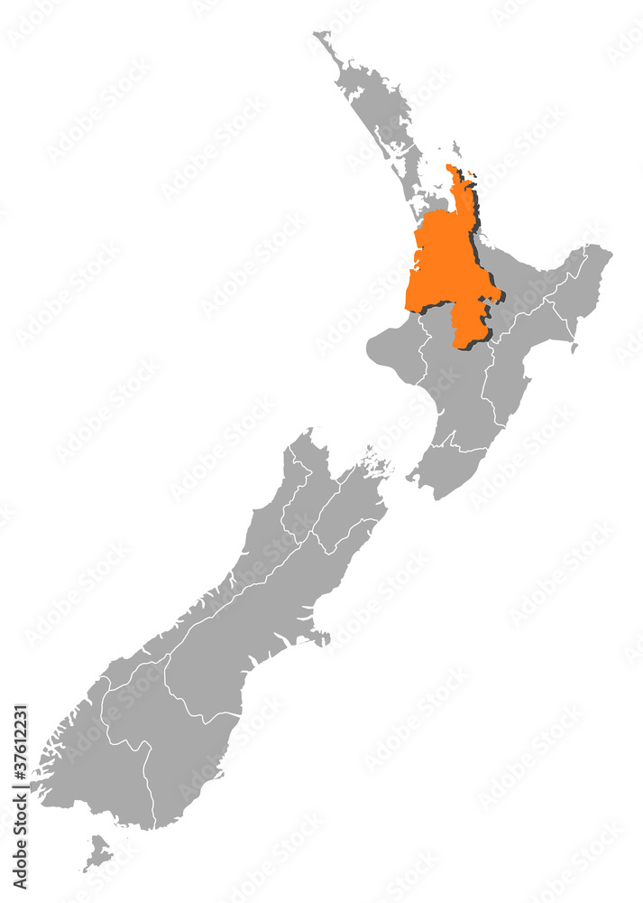 Map of New Zealand, Waikato highlighted Stock Vector | Adobe Stock