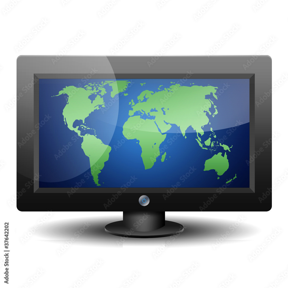 Icono monitor 3D con mapa mundi Stock Illustration | Adobe Stock