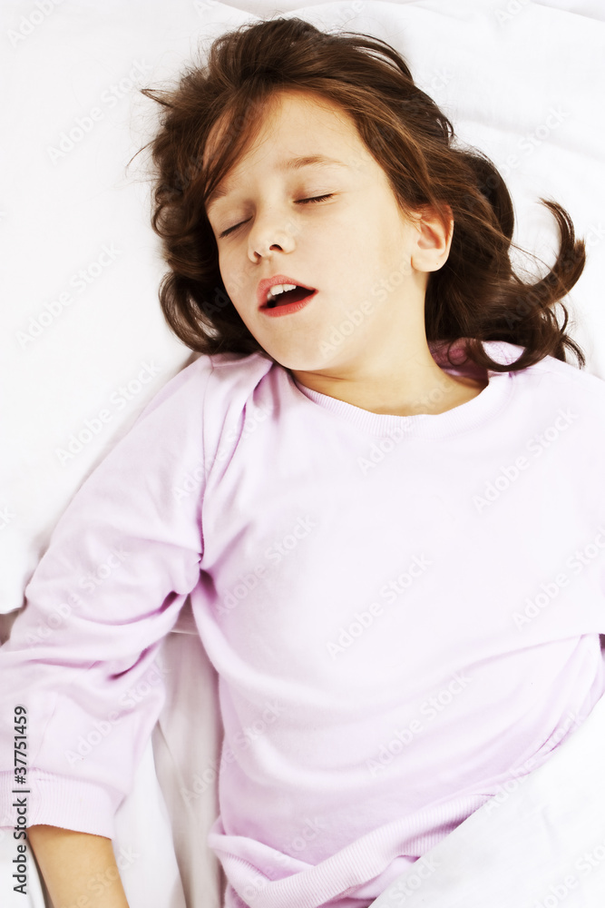 Beautiful little girl sleeping with her mouth open, snoring Stock Photo ...