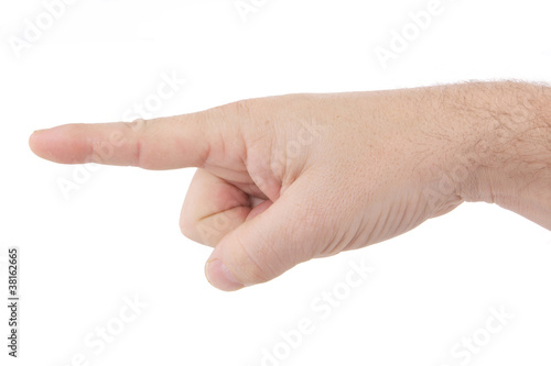 main avec doigt qui pointe une direction sur fond blanc Photo Stock ...