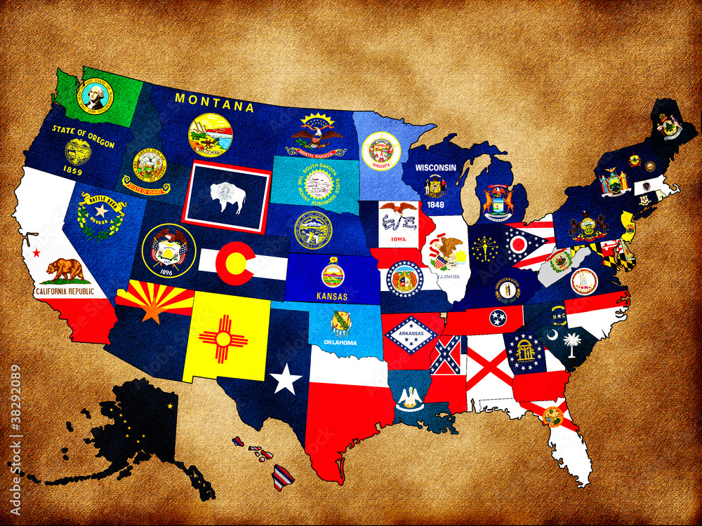 Map of USA with state flags Stock Illustration | Adobe Stock