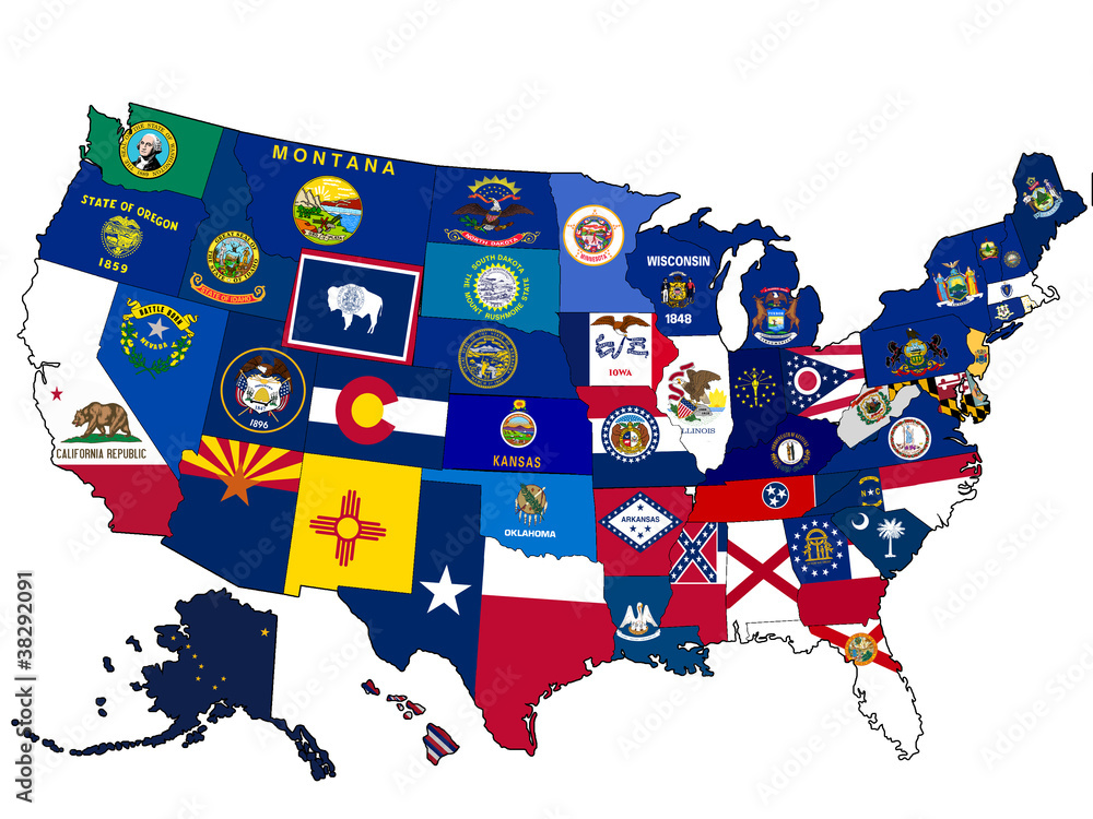 Map of USA with state flags Stock Illustration | Adobe Stock