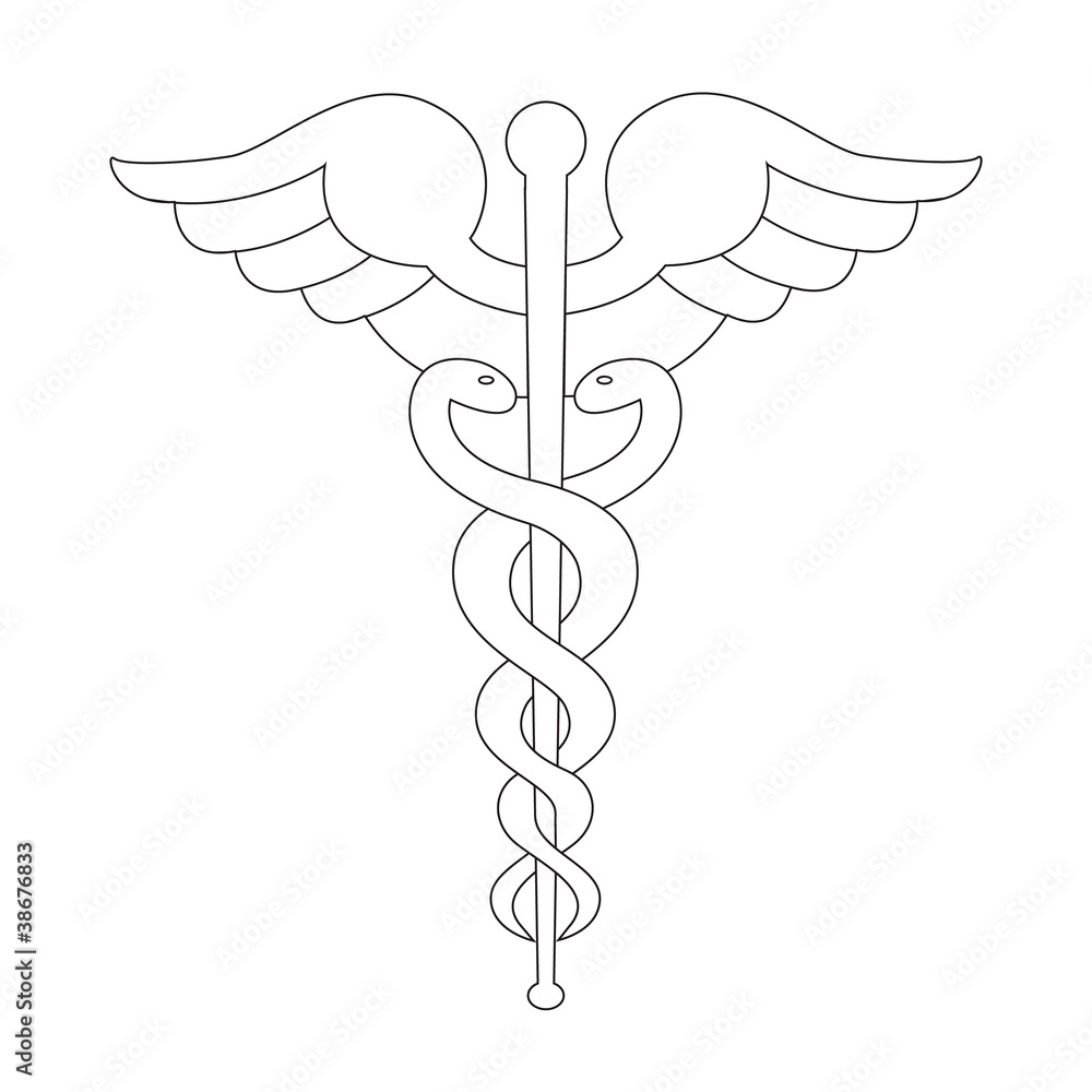 Caduceus symbol line illustration Stock Vector | Adobe Stock