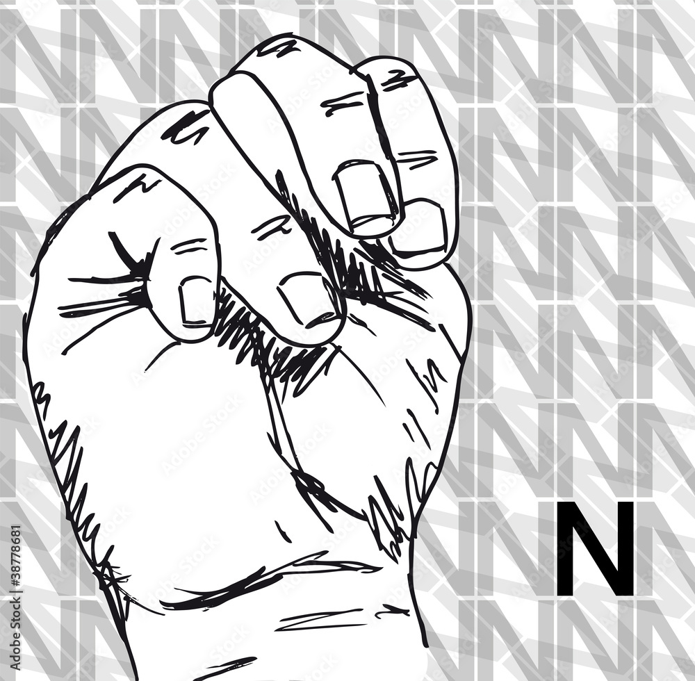 Sketch of Sign Language Hand Gestures, Letter N. Stock Vector | Adobe Stock