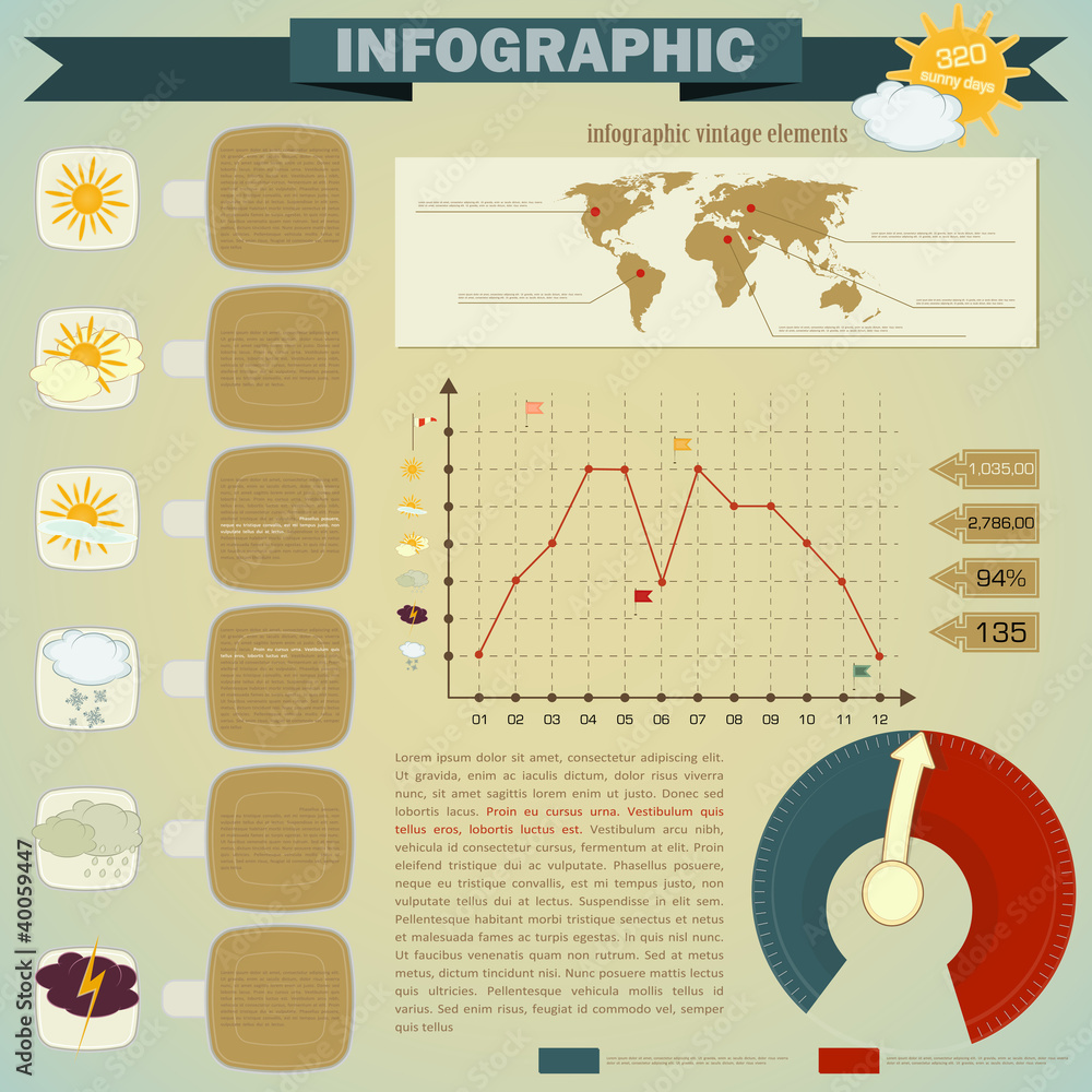 Vintage infographics set - weather icons Stock Vector | Adobe Stock