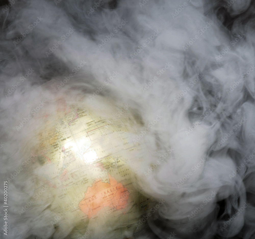 Earth hidden in smoke pollution, recycle Stock Photo | Adobe Stock