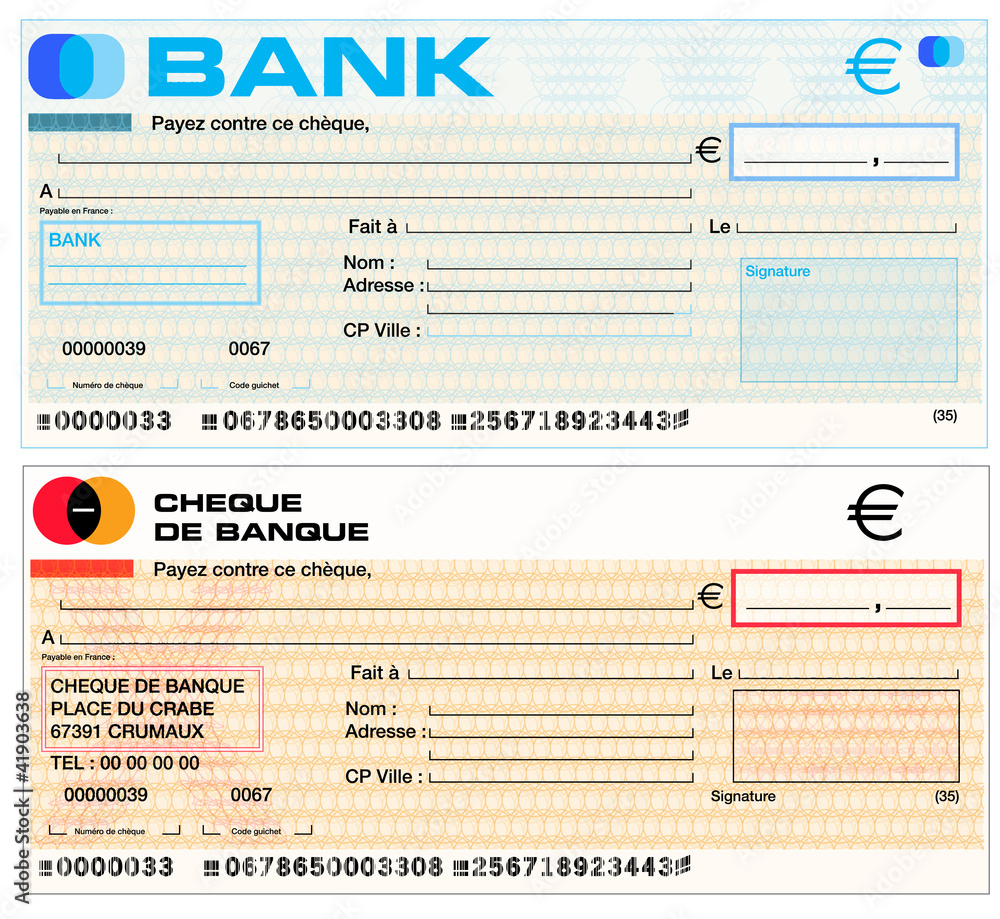 Vector de Stock chèque de banque, chèque banquaire | Adobe Stock