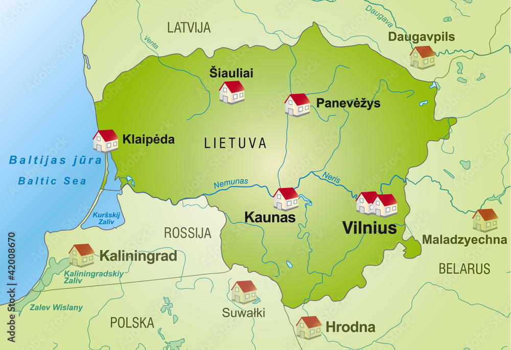 Map of Lithuania and neighboring countries Stock Vector | Adobe Stock