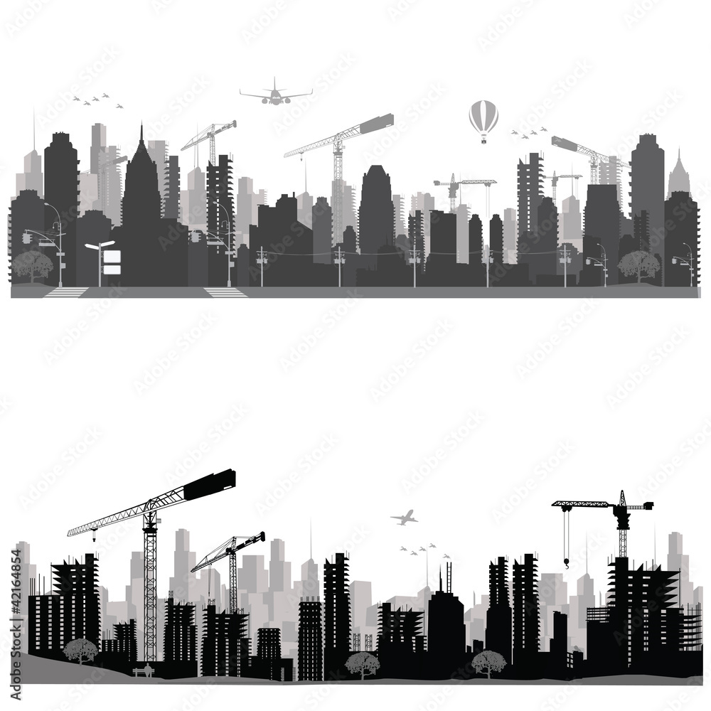 Vector illustration.City skyline.Construction Stock Vector | Adobe Stock