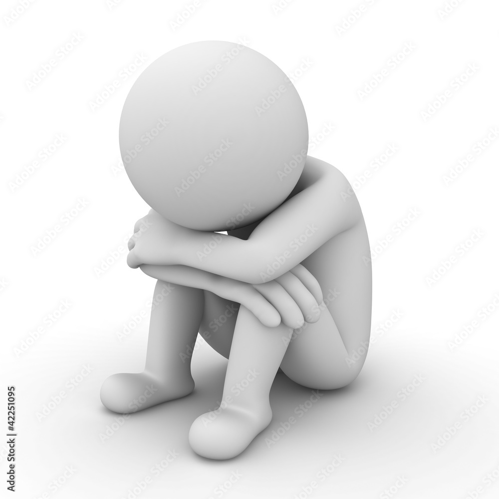 Sad 3d man sitting isolated on white background Stock Illustration ...