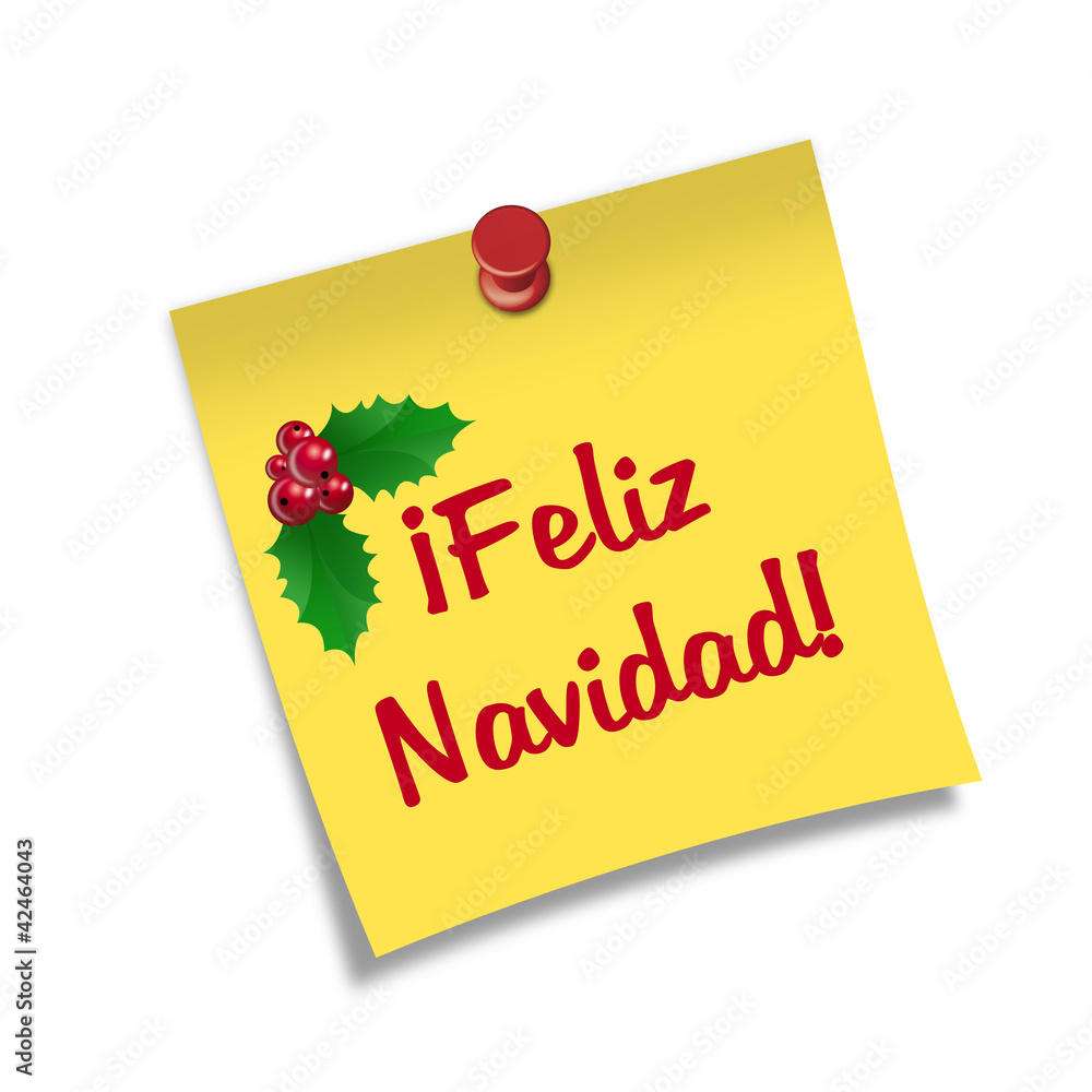 Ilustración de Stock Post-it con chincheta texto ¡Feliz Navidad ...