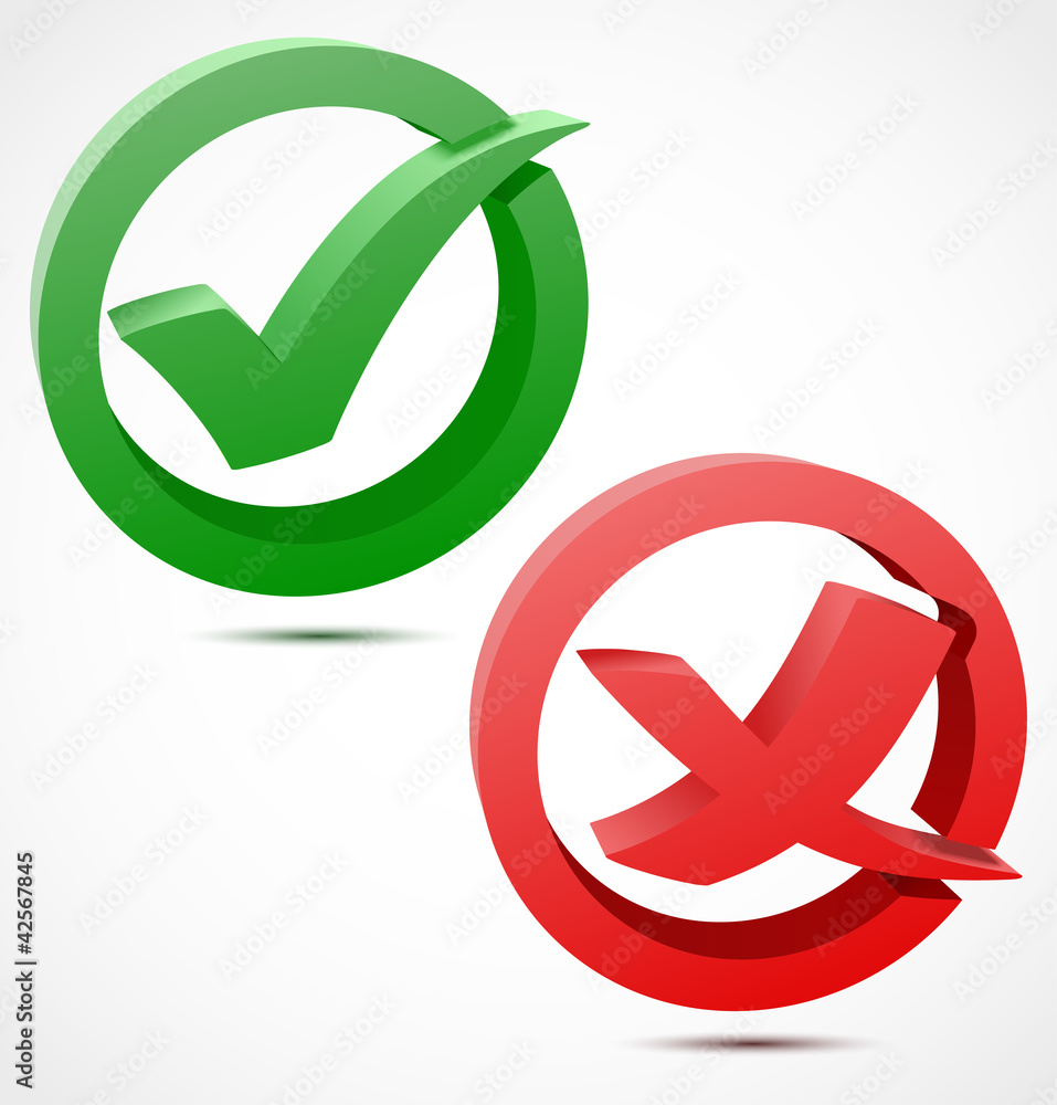 3d green and red check mark symbols Stock Vector | Adobe Stock