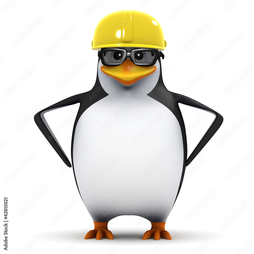 3d Penguin in glasses with safety helmet Stock Illustration | Adobe Stock
