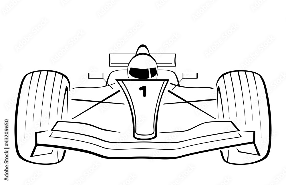F1 racing car, black and white vector illustration. Suitable for ...