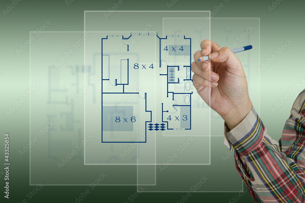 Sketching house plan with touchscreen Stock Illustration | Adobe Stock