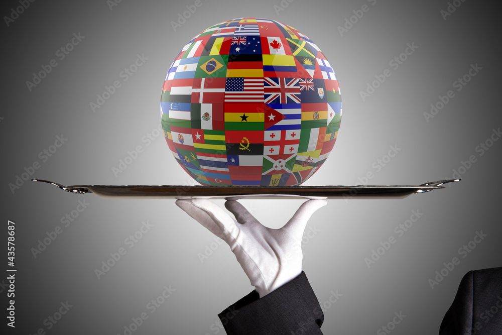 Glossy Flag Globe with different country flags Stock Photo | Adobe Stock