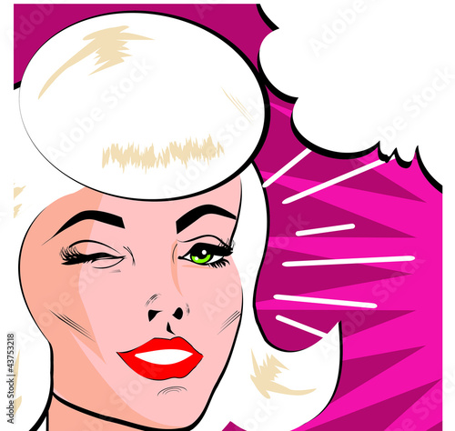 Retro Woman Winking Banner Retro Clip Art Comics Style Stock