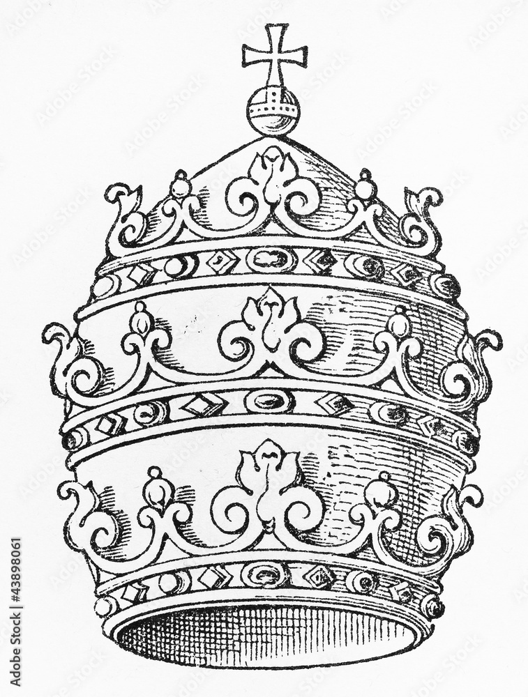 Vintage 19th century drawing of a Papal Tiara Stock Illustration ...