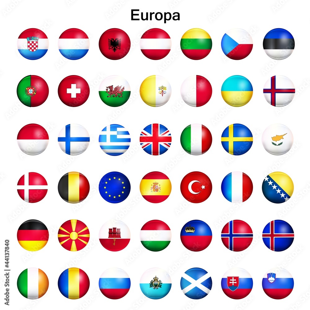 Stock-Vektorgrafik „Europa Flaggen Set, glänzend rund“ | Adobe Stock