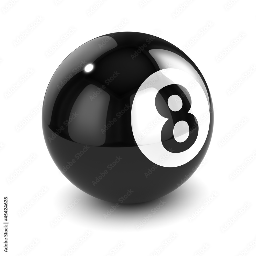 3d Billiards Eight ball side view white background Stock Illustration ...