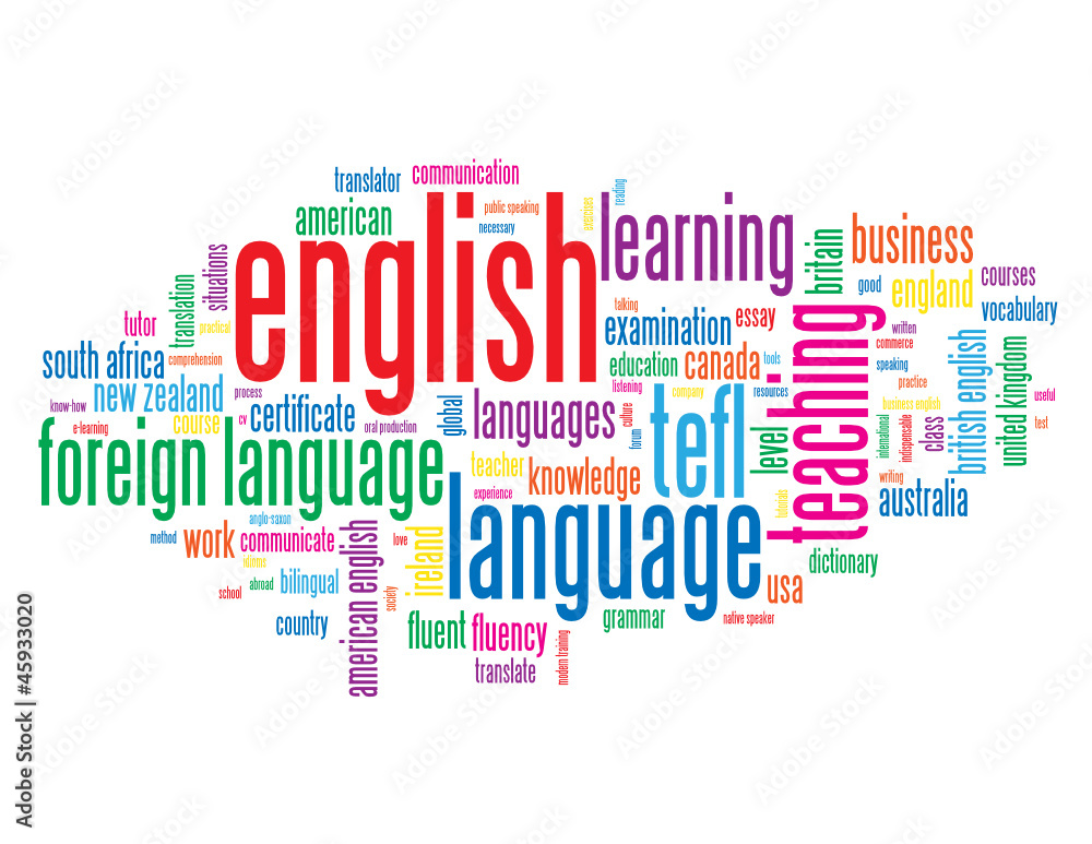 "ENGLISH" Tag Cloud (foreign language teaching class course) Stock ...