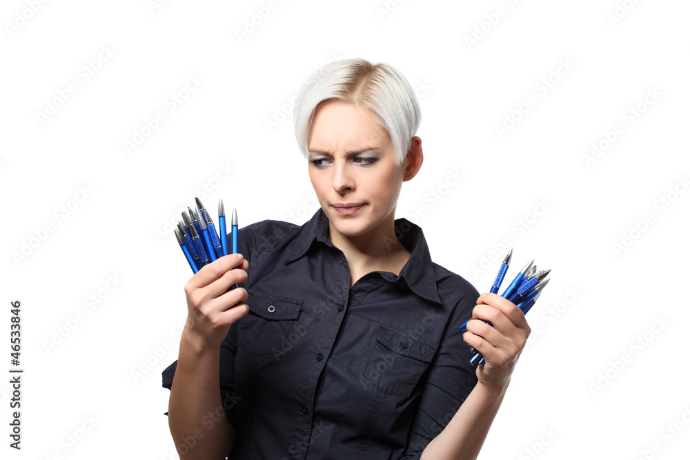 Stock-Foto „junge frau mit stiften“ | Adobe Stock
