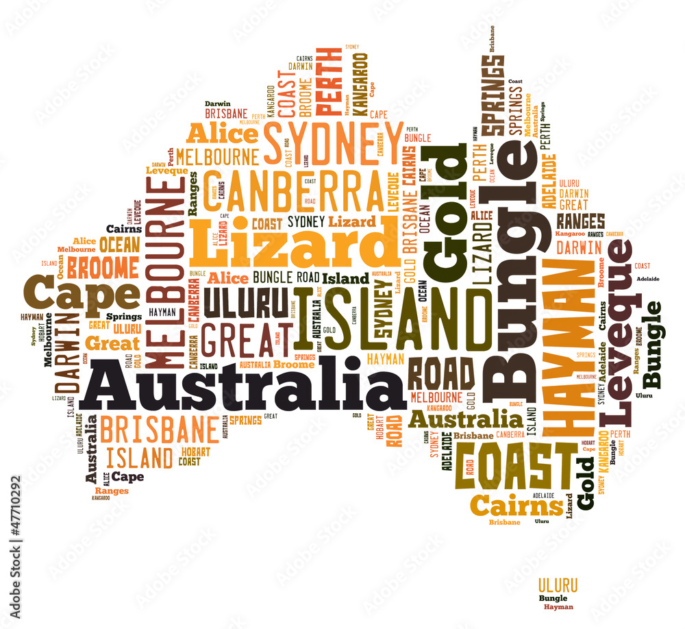 Word Cloud of Australia Maps Stock Illustration | Adobe Stock