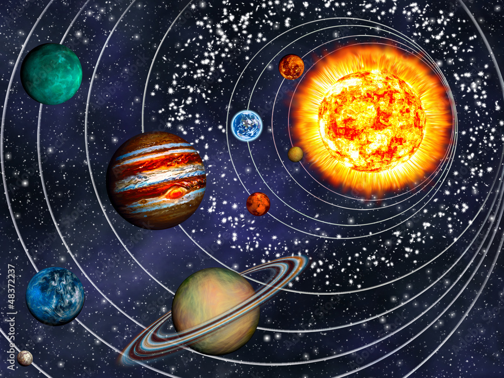 3D Solar System: 9 planets in their orbits Stock Illustration | Adobe Stock