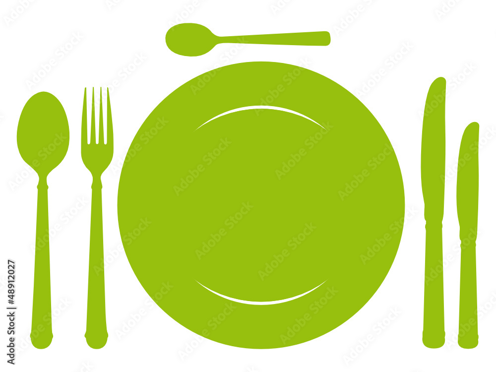 Image vectorielle Stock Couverts verts. Icône repas. | Adobe Stock