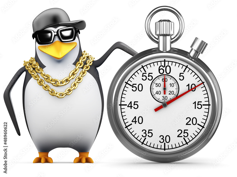 Penguin rapper with stopwatch Stock Illustration | Adobe Stock