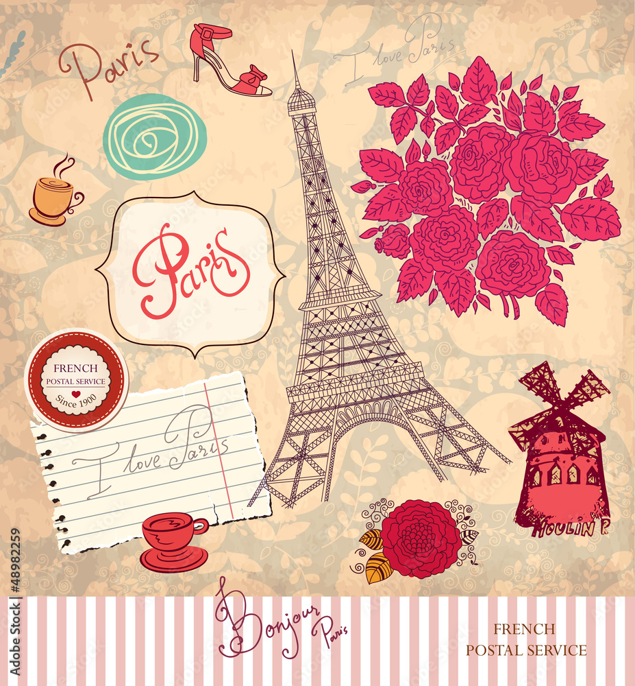 Vector set of Paris symbols Stock Vector | Adobe Stock