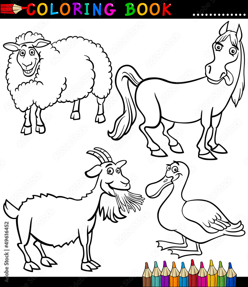 Cartoon Farm Animals for Coloring Book Stock Vector | Adobe Stock