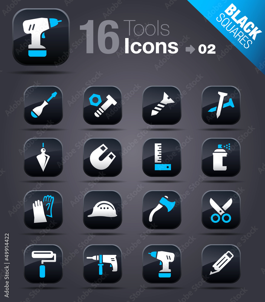 Black Squares - Tools and Construction icons Stock Vector | Adobe Stock