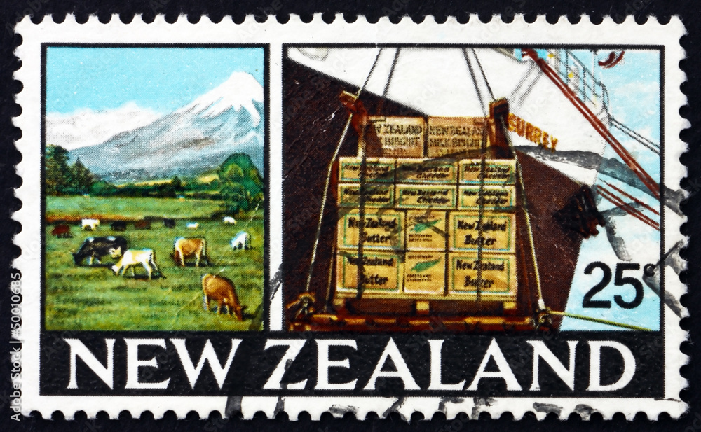 Postage stamp New Zealand 1968 Dairy Farm in Taranaki Stock Photo ...