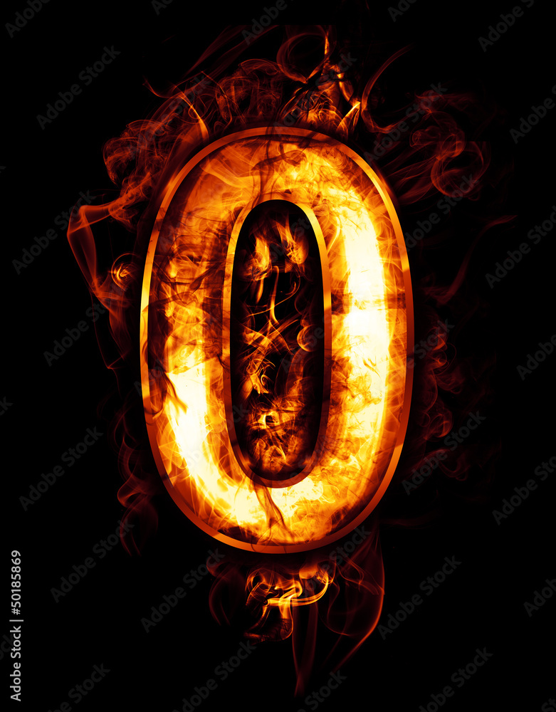 zero, illustration of number with chrome effects and red fire o Stock ...