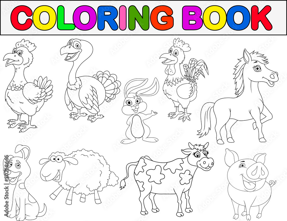 Farm animal coloring book Stock Vector | Adobe Stock