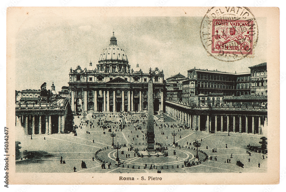 Vintage post card with stamp from Vatican Stock Photo | Adobe Stock