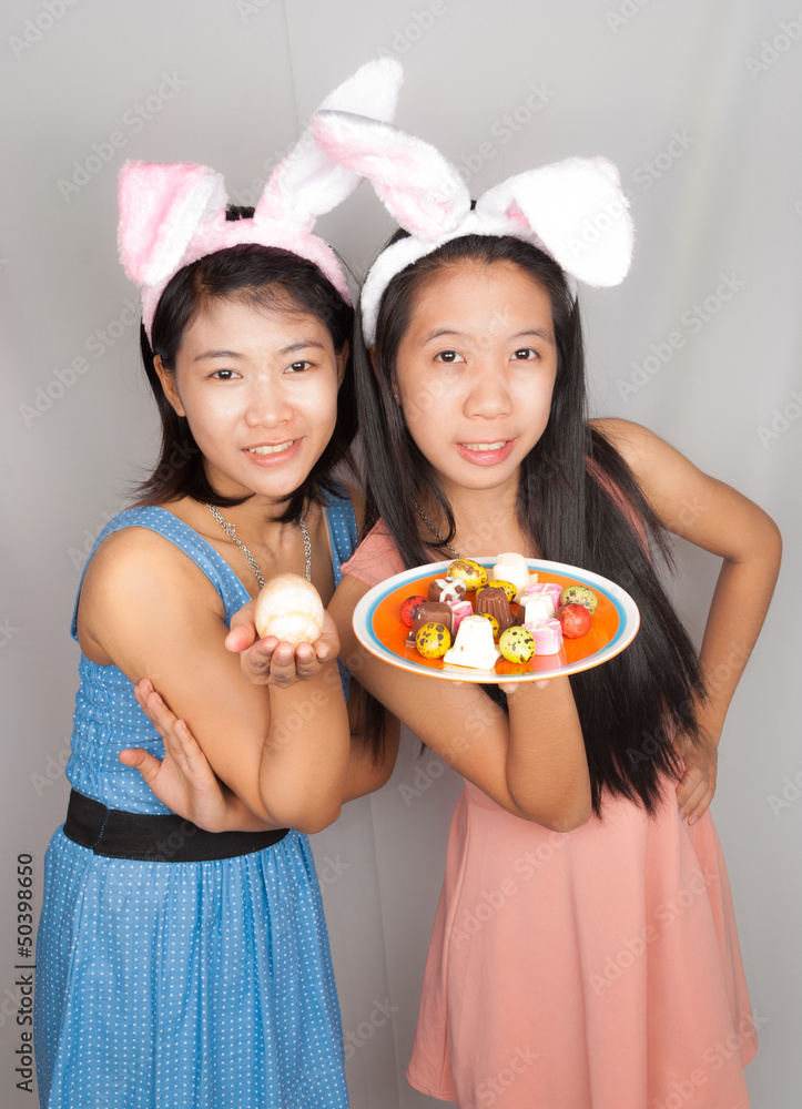 Cute Asian bunny girls Stock Photo | Adobe Stock