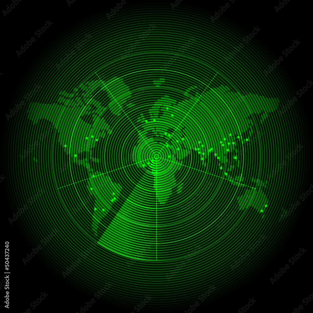 green world map with a radar screen Stock Vector | Adobe Stock
