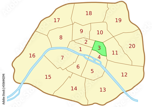 Vecteur Stock Plan du 3ème arrondissement de Paris | Adobe Stock