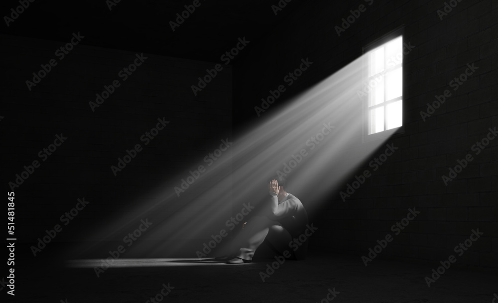 Lonely man in a dark room Stock Illustration | Adobe Stock